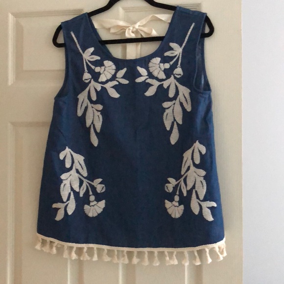 Tops | Chambray Embroidered Tank Top | Poshmark